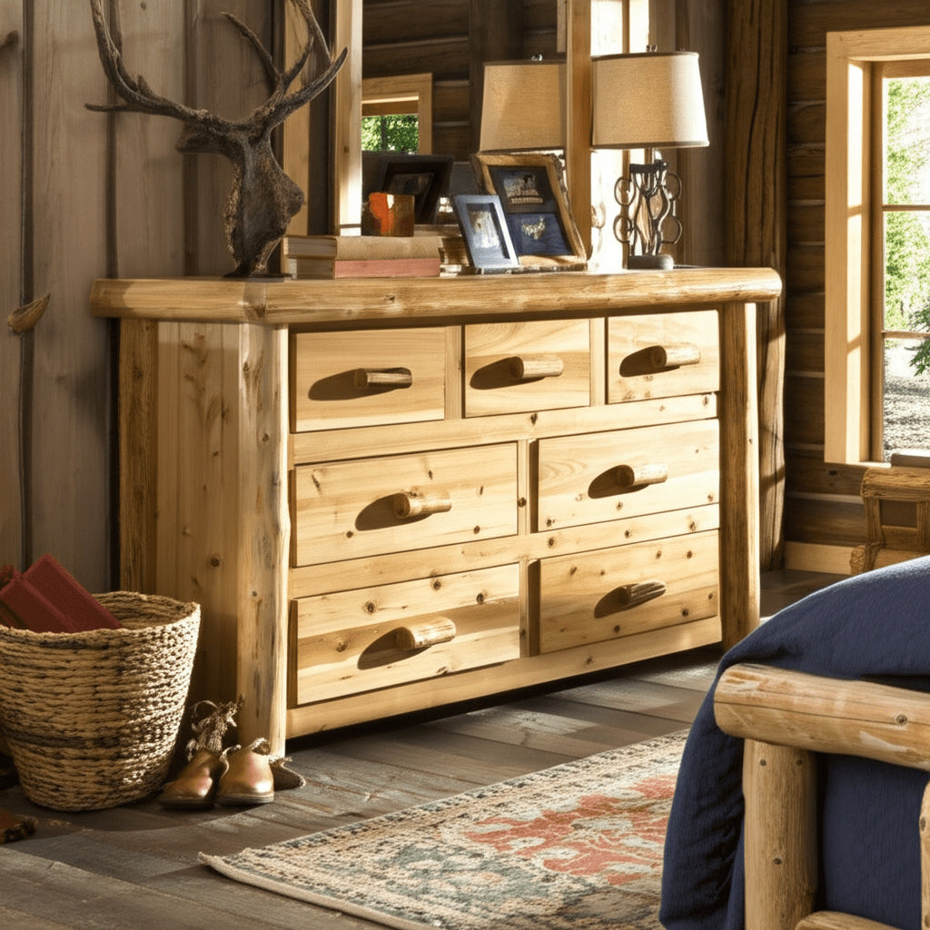 Hand Peeled Cedar Log 7 Drawer Dresser
