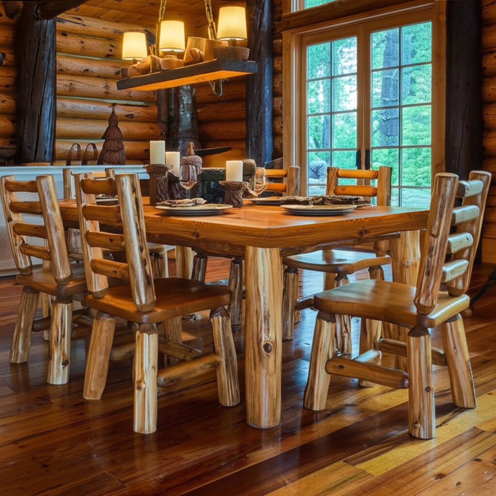 Hand Peeled Cedar Log Rectangle Dining Table | Rustic Log Furniture by ...