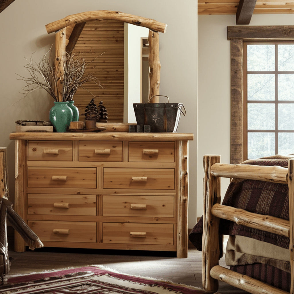 Hand Peeled Cedar Log 9-Drawer Dresser | Rustic Log Furniture Storage