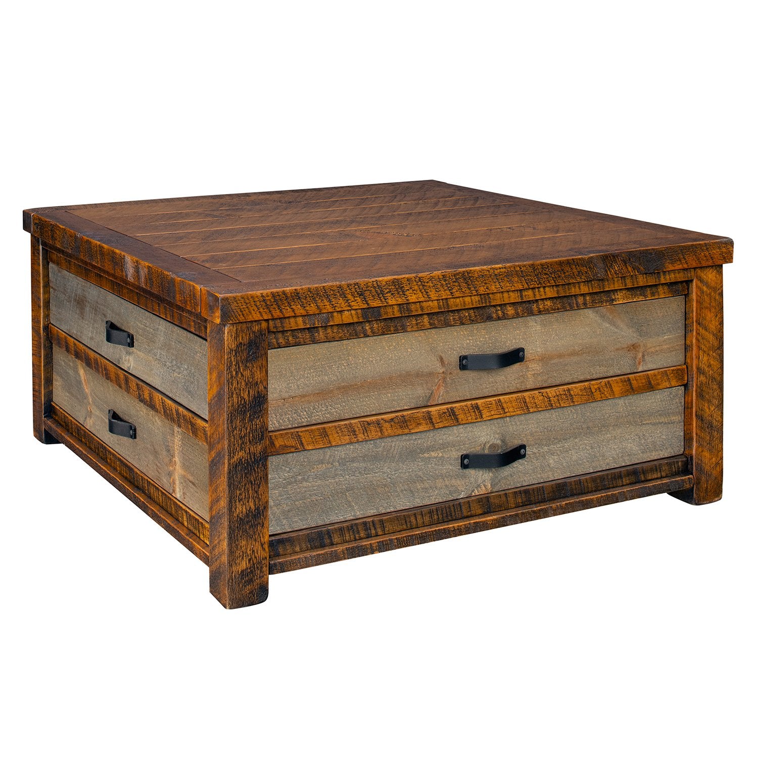 Sawmill Barnwood 42" Square Coffee Table with Drawers