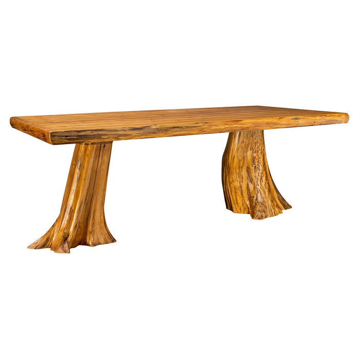 Hand Peeled Cedar Stump Base Log Rectangle Dining Table