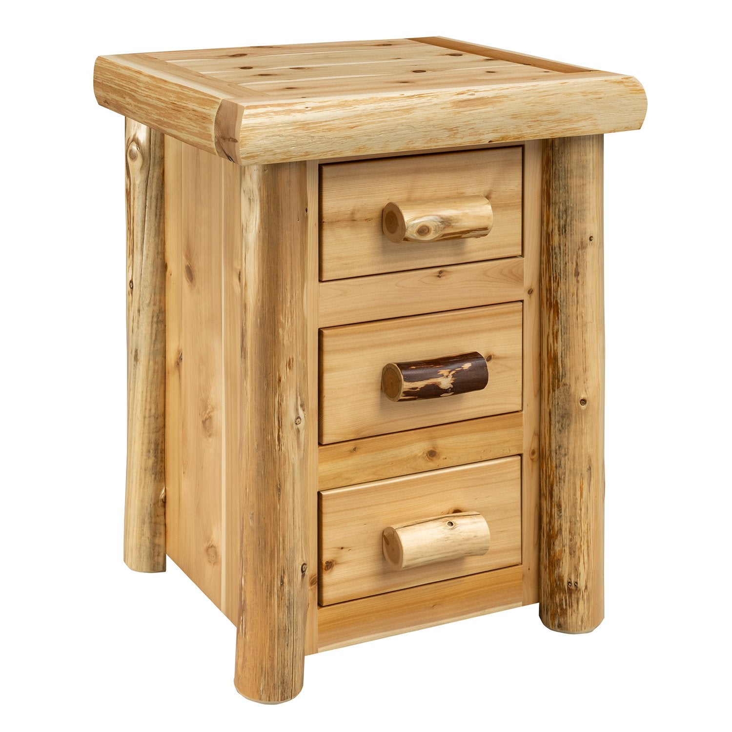 Hand Peeled Cedar Log 3 Drawer Nightstand