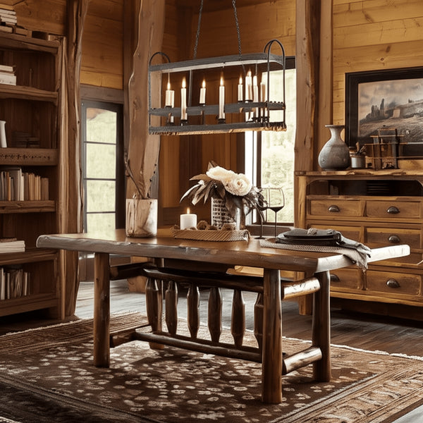 Hand Peeled Cedar Log Trestle Dining Table