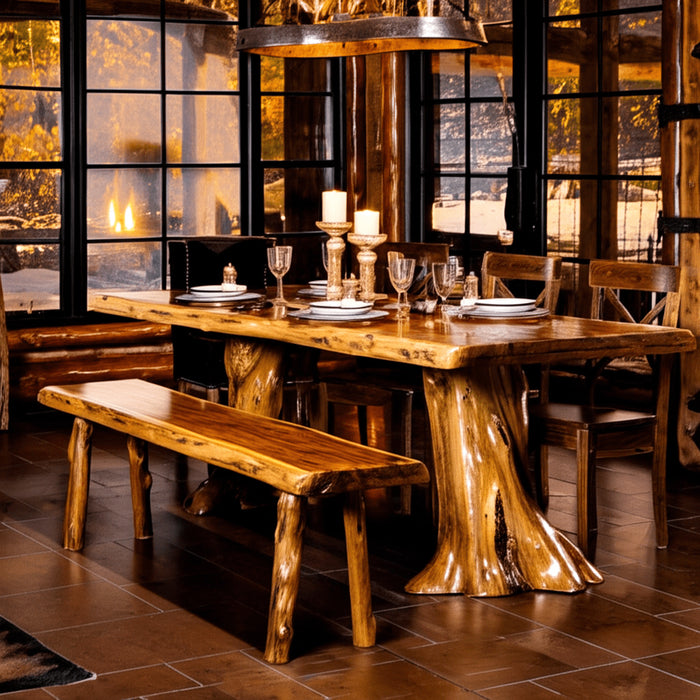 Hand Peeled Cedar Stump Base Log Rectangle Dining Table